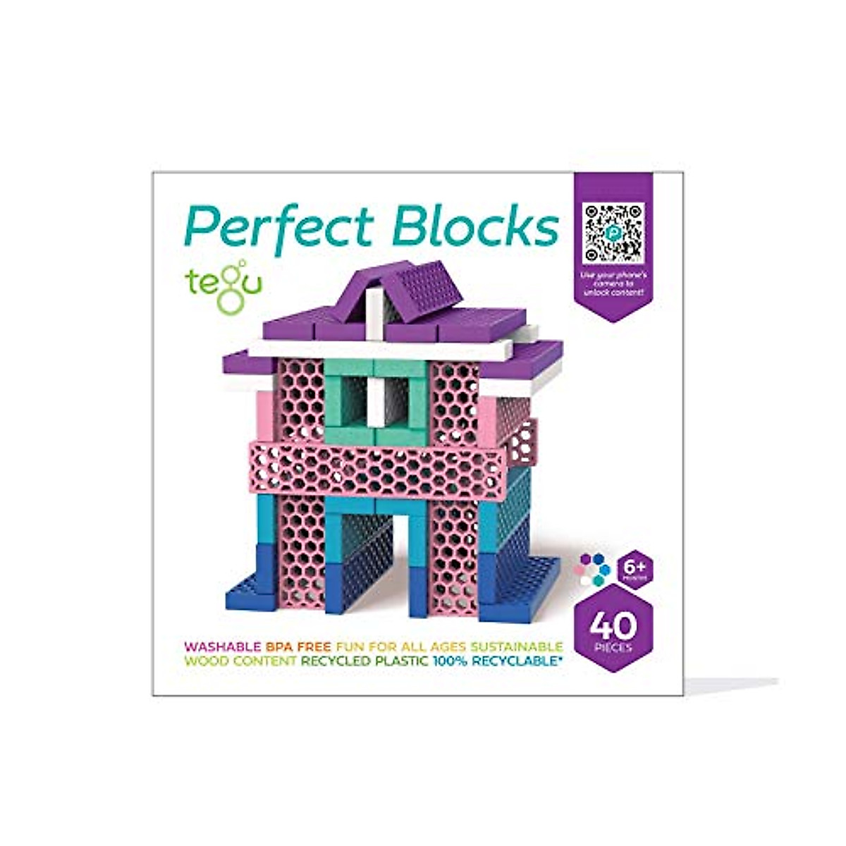 Tegu 40 Piece Perfect Blocks Building Set Purple & Blue (Amazon Exclusive)