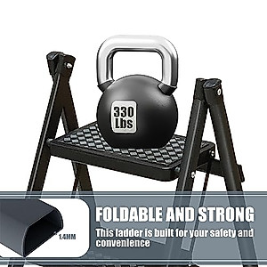 Ambikun Kitchen Step Ladder Black Thickened Manganese Steel 3 Foldable Step Stools for Adults and Children, Wide Step Stool-Up to 330 lbs Weight Capacity Great for Closet Access