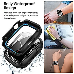 Goton 2 in 1 Waterproof Case for Apple Watch Series 8 & Series 7 45mm Screen Protector, 360 Protective Glass Face Cover Hard PC Bumper + Back Frame for iWatch 8/7 Accessories 45 mm, Black