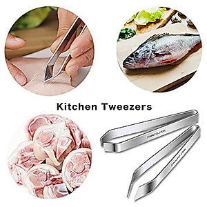 Tanmivvy 2 Pcs Fish Bone Tweezers, Fish Bone Pliers, Stainless Steel Flat and Slant Tweezers, Kitchen Meat Hair Remover Tool, Suitable for Salmon and Sea Bass Deboning