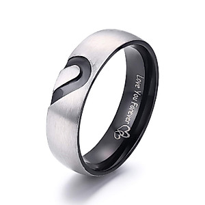 LAVUMO Matching Promise Rings for Couples Love You Forever Wedding Bands Sets for Him and Her Half Heart Rings Stainless Steel 6mm with Box Comfort Fit (Men 9 & Women 7)