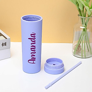 Personalized Tumbler with Same Lid and Straw, 20 Colors - 16 oz Skinny BPA Free Tumblers, Customized Tumbler with Name, Bridesmaid Gifts, Wedding Gifts, Birthday Gifts for Women Girls