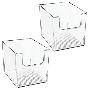 mDesign Modern Plastic Open Front Dip Storage Organizer Bin Basket for Kitchen Organization - Shelf, Cubby, Cabinet, Cupboard, and Pantry Organizing Decor - Ligne Collection - 2 Pack - Clear