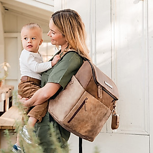 Petunia Pickle Bottom Tempo Backpack, Designed for Busy Families, Attaches to Stroller or Suitcase, Spacious Main Compartment, Brioche