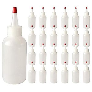510 Central Yorker Squeeze Bottles (4oz, 25 Pack) Boston Round with Red Tip Caps - LDPE Plastic - Made in USA