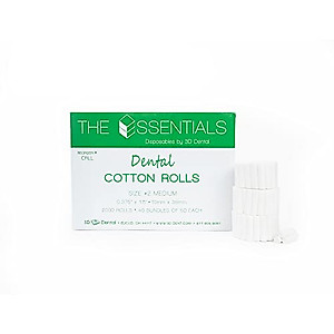 The Essentials Cotton Rolls Non-Sterile High Absorbent Cotton, Medium/Size 2, 2000 Rolls/Box