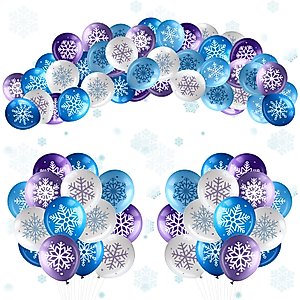 50 Counts Winter Snowflake Balloons 12 Inch Frozen Snowflake Balloons Wonderland Latex White Blue Purple Balloons for Christmas Holiday Wedding Baby Shower Party Decoration Home Supplies
