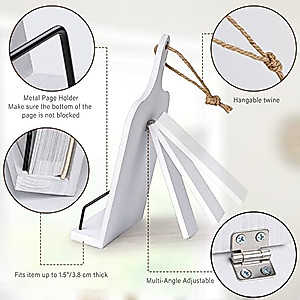 PUERSI Cook Book Stand for Kitchen Counter, Wooden Cookbook Holder, Recipe Book Holder, Adjustable Cookbook Holder Stand - White