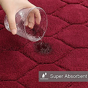 Teewas 2 Pcs Bathroom Rugs Bath Mat Set, Non Slip Ultra Soft and Water Absorbent Bath Carpet, Machine Washable Quick Dry Bedroom Floor Mat Living Rug Red