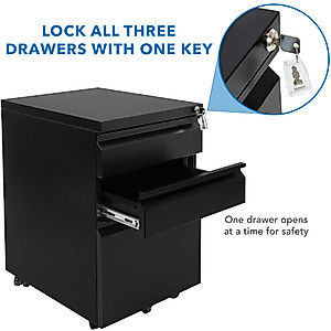 MOUNT-IT! Mobile File Cabinet with 3 Drawers | Under Desk Rolling Storage with Lock for Supplies, Files, and Materials, Mobile Space Saving for Home and Office
