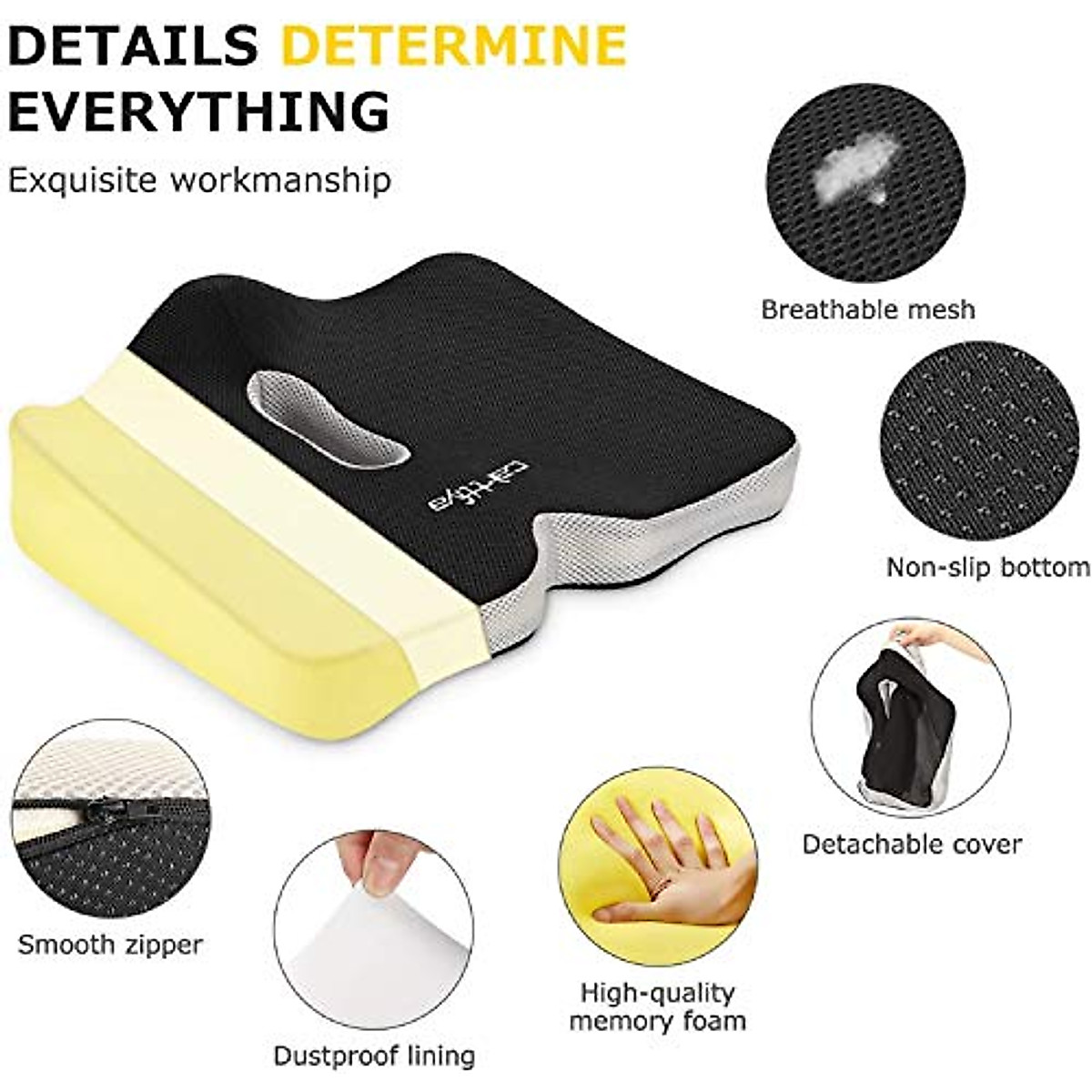 Carttiya Seat Cushion, Office Chair Cushions for Long Sitting, Non-Slip Extra Dense Wide Large Memory Foam Chair Pad for Tailbone, Coccyx, Sciatica, Back Pain Relief, Car & Chair Thick Pad for Hip