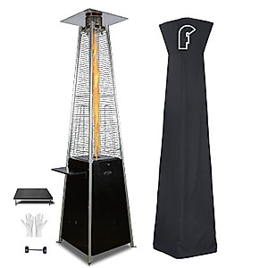 Patio Propane Heater Outdoor Patio Heater 48,000 BTU Pyramid Outdoor Heater Quartz Glass Tube Propane Heater Gas Patio Heaters for Outdoor Use with Wheels,Cover,Ground Nails,Detachable Table