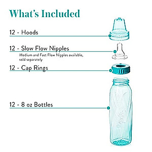 Evenflo Feeding Classic Tinted Plastic Standard Neck Bottles for Baby, Infant and Newborn, Pink/Lavender/Teal, 8 Ounce (Pack of 12)