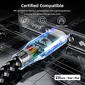 Apple MFi Certified Lightning Cable 3 Pack 10 FT，Nylon Braided iPhone Charger Fast Charging iPhone Charger Cord Super Long Compatible with iPhone 13 12 11 Pro Max XR XS X 8 7 6 Plus SE iPad and More