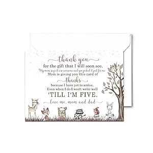Paper Clever Party 25 Girls Woodland Baby Thank You Cards Pack – Cute Baby Shower Notes with Envelopes, Prefilled Message, Customizable Blank Stationery, Pink, Rustic Floral, New Parents Gift Ideas