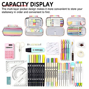 Ayieyill Big Capacity Pencil Case,Large Storage Pencil Pouch Pen Case Bag with Zipper,Cute Pencil Case for School College Student Office Supplies Girls Teen Kids Adult(Rainbow Pink)