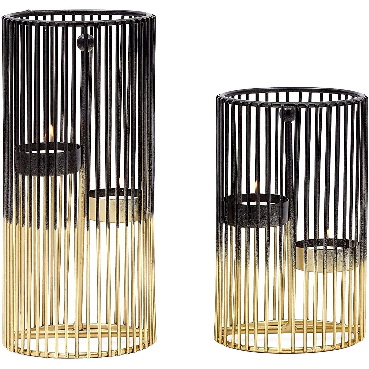 Juvale Set of 2 Black and Gold Geometric Candle Holders for Modern Table Decor (2 Sizes)