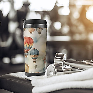 HKMNTGD Travel Coffee Mug, Insulated Tumblers Watercolor Hot Air Balloon Printed Stainless Steel Cups Reusable Stainless Steel Cups Insulated Tumbler with Lid