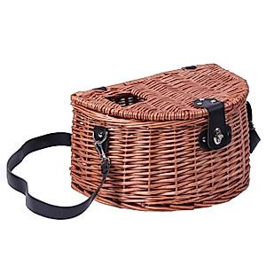 Vintiquewise Wicker Fishing Creel with Faux Leather Shoulder Strap