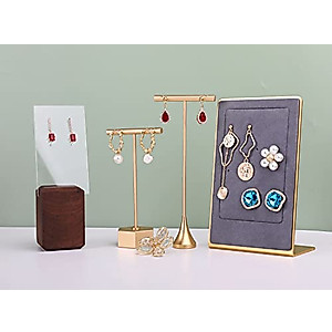 GemeShou Gold Metal Earring T Bar Stand Retail display holders for show, Jewelry Online stores Photography Display Props Organizer【Gold-Hexagon Base Height 4.5"】