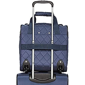 Amazon Basics Underseat Carry-On Rolling Travel Luggage Bag, 14 Inches, Navy Blue Quilted