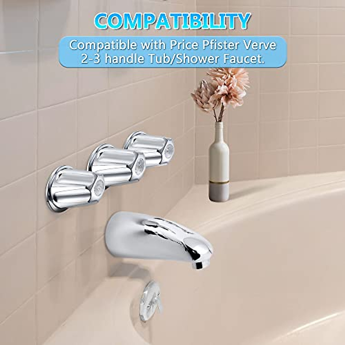 Enhon Faucet Repair Kit Compatible with Price Verve 3 Handle Tub Shower Faucet, 3-Handle Shower Hot/Cold/Diverter Knob Replacement for Remodeling Trim (Chrome)