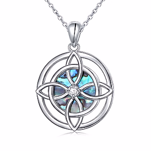 925 Sterling Silver Good Luck Irish Celtic Knot Jewelry Abalone Shell Witches Knot Pendant Necklace for Women
