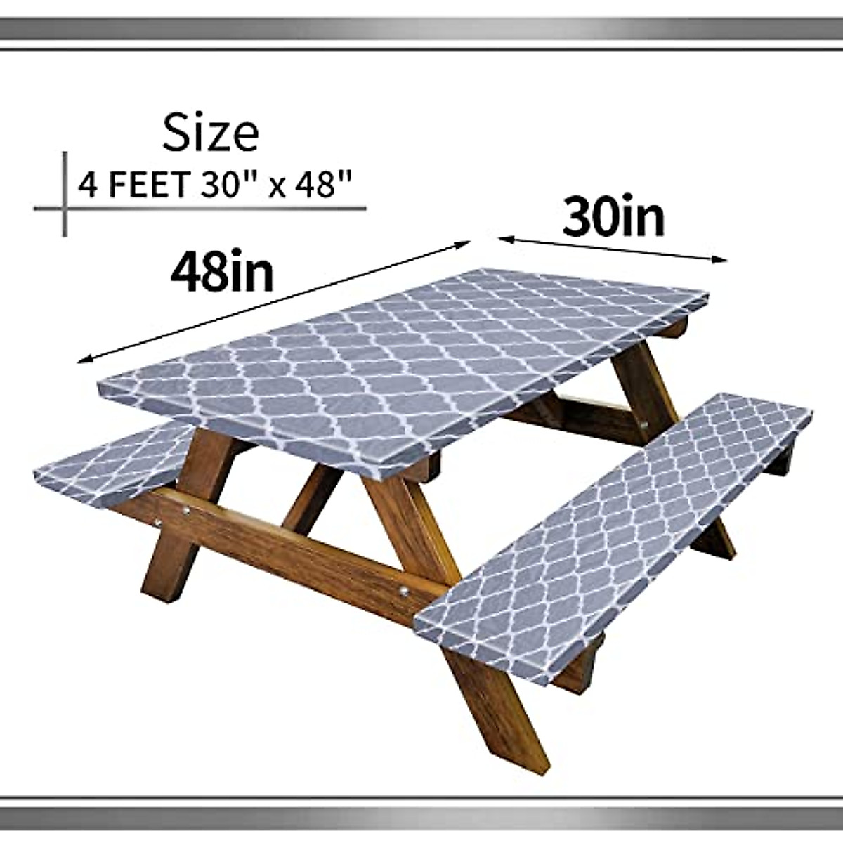 frtzal Vinyl Picnic Tablecloths and Bench Covers, Camping Tablecloth Picnic Pable Bench Covers with Elastic Waterproof Picnic Table and Bench Seat Covers for Outdoor Patio Park