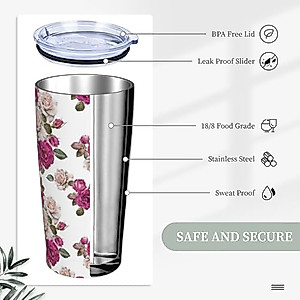 Yaxongx 20oz Tumbler Radiant Flower Roses Double Wall Vacuum Insulated Coffee Mug with Lid and Metal Straw Brush Reusable Stainless Steel Water Bottle Travel Cup Gifts for Car Ice Drinks Hot Beverage