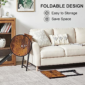 VECELO TV Tray for Eating Set of 2, Portable Dinner/Snack Table with Cup Holder for Couch, Living Room and Small Space, Brown