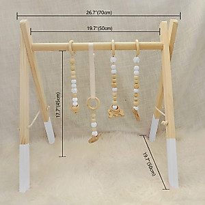Cynzia Baby Foldable Wooden Play Gym with 4 Theething Gym Toys Frame Activity Gym Natural Hanging Bar Newborn Gift Baby Girl and Boy Gym (White)
