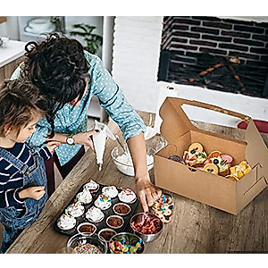 UnicoPak 20 Pack 10 x 6.8 x 4 Inch Tall Brown Cupcake Boxes with Handle Tray, Cupcake Boxes 6 Count, Extra Large Cupcake Boxes Bakery Boxes Muffin Boxes for Standard and High Creams Decorated Cupcakes Muffins Jumbo Cupcakes