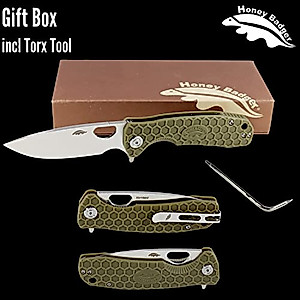 Honey Badger Drop Point Pocket Knife - 3.19" Folding Pocket Tactical Knife for Women & Men, Drop Point Blade Camping Knife, Stainless Steel Pocket Knife for Utility Work (Green, 8Cr13Mov, 3.19"/81mm)