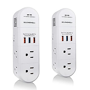 Swivel Power by Bell+Howell Power Strip Rapid Charging Station USB Outlet Extender with Surge Protection –180 Degree Swiveling Design with 6 Electrical Outlets 3 USB Ports As Seen On TV Set of 2