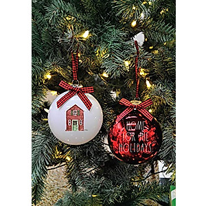 Rae Dunn Christmas Ornaments - Set of 2 Glass Balls - 100mm / 3.94 Inch Large Hanging Holiday Decorations for Xmas Tree Home for The Holidays