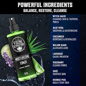 Viking Revolution Skin Toner for Men, Facial Toner Spray for Mens Face Care, Toner for Face - Hydrating Toner for Oily Skin, Balancing Toner for Sensitive Skin - Natural Facial Toner for Men (8oz)