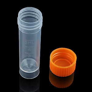 LANIAKEA 200Pcs Plastic Test Tubes with Screw Cap, 5ml Small Plastic Vials Centrifuge Test Tube, Plastic Frozen Test Tubes, Vial Screw Orange Seal Capfor Office School Laboratory Chemistry