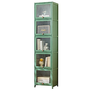 CraftThink Tall Storage Cabinet, Mid-Century Modern Accent Cabinet Rectangle Straight Legs Kitchen Pantry Cabinet with Glass Doors and Shelves for Home Office, Green, 16" L x 12.5" W x 68" H