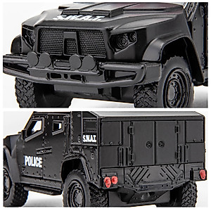 BDTCTK 1/36 Scale JLTV Armored Car Police Car Model, Zinc Alloy Die-Cast Pull Back Vehicles Kid Toys for Boy Girl Gift (Black)