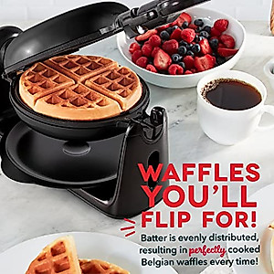 DASH Flip Belgian Waffle Maker With Non-Stick Coating for Individual 1" Thick Waffles – Black