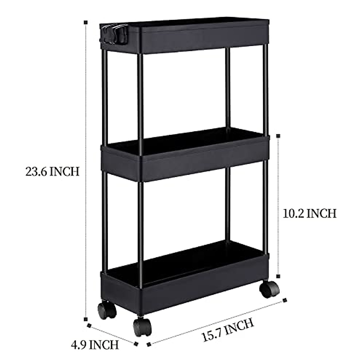 DILUOOU Slim Rolling Storage Cart, 3 Tier Bathroom Rolling Utility Cart, Slide Out Storage Organizer with Wheels for Kitchen Bathroom Laundry Narrow Places