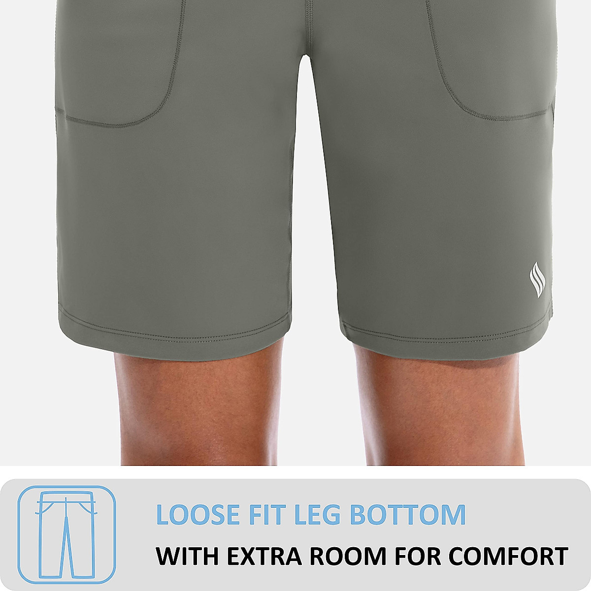 SANTINY Bermuda Shorts for Women with Zipper Pocket Womens High Waisted Long Shorts for Running Workout Athletic(Grey Sage_XL)