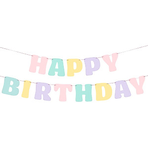 xo, Fetti Pastel Happy Birthday Banner - 1 Piece | Rainbow Bday Party Decorations, Cute Birthday Decor, Sweet 16, 21st
