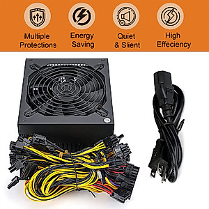 2000W Mining Power Supply for 8 GPU, PSU Power Supply for ETH Rig Ethereum Miner, 100V-270V PSU with Adapter Cable
