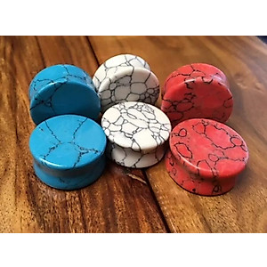 Lobal Domination ALL 3 PAIR Blue & Red Turquoise, White Howlite Stone Plugs Gauges (3/4" (19mm))