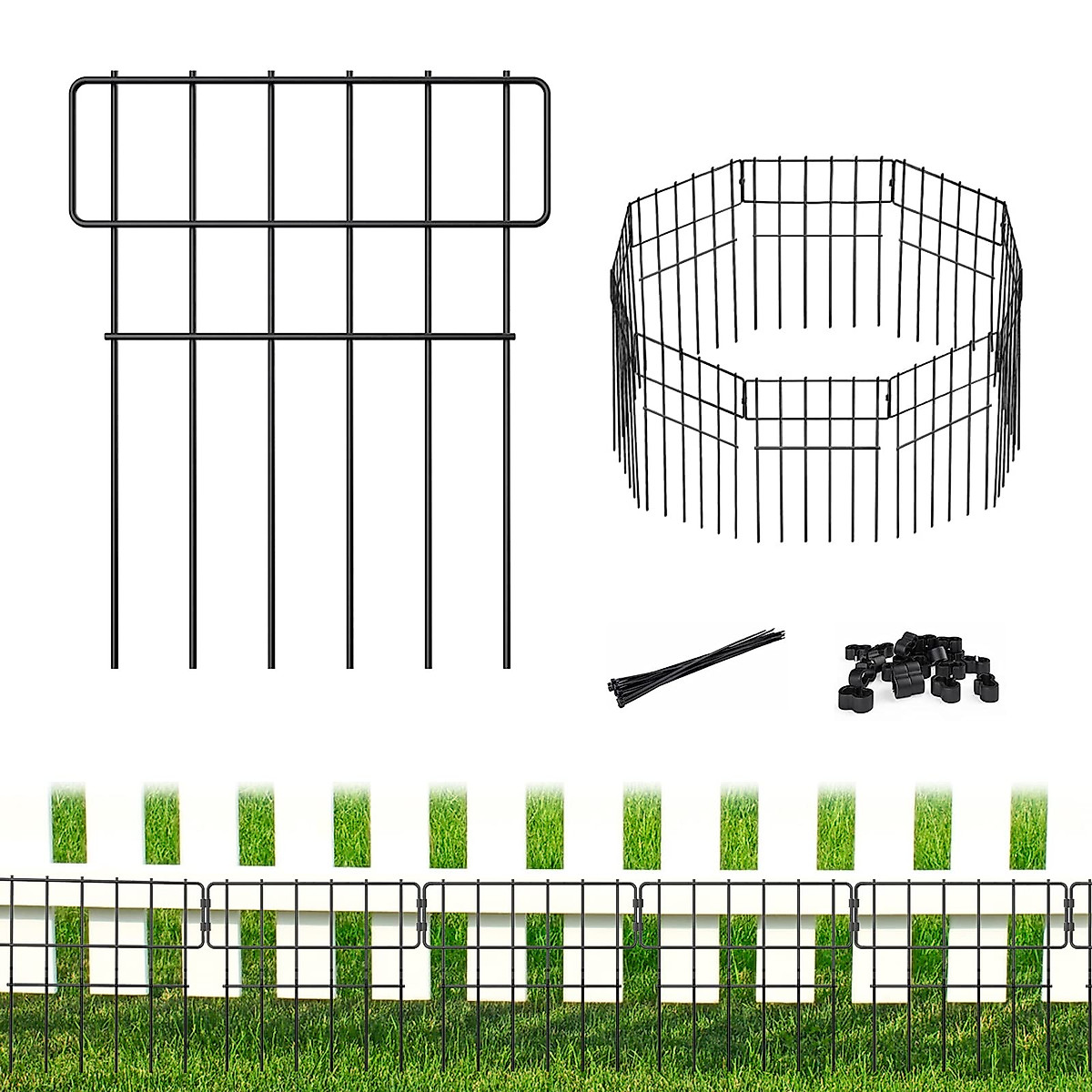 10 Pack Animal Barrier Fence, 17 Inch(H) X 10.8 Ft(L) No Dig Garden Decorative Fencing for Dog, Rabbits, Rustproof Metal Wire Panel Border for Ground Stakes, Outdoor Yard Landscape Patio