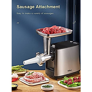 Electric Meat Grinder, Heavy Duty Meat Mincer, Sausage Stuffer Maker, Food Grinder with Sausage & Kubbe Kit, 2 Grinder Plates, Stainless Steel (Black)