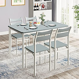 AWQM Dining Table Set for 4, 5 Piece Kitchen Table and Chairs Set for 4 People, Modern Wooden Dining Table with Backrest Chair for Dining Room Kitchen Breakfast Nook, Grey