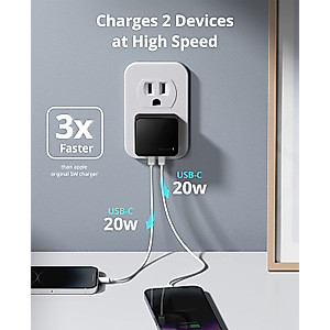 Nekmit Dual Port USB C Wall Charger, 40W PD Fast Charging USB C Wall Plug Adapter, Flat Thin Slim Charger Block for iPhone 14/14 Pro/14 Pro Max, Galaxy, MacBook Air, iPad, AirPods and More