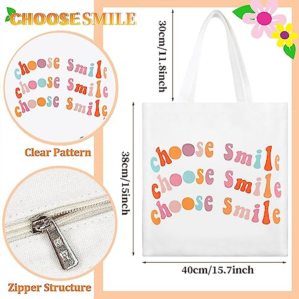 Canvas Tote Bag with Zipper Handles for Women Teacher Bridesmaid Birthday Wedding Mother Ladies Shopping Gift Bags